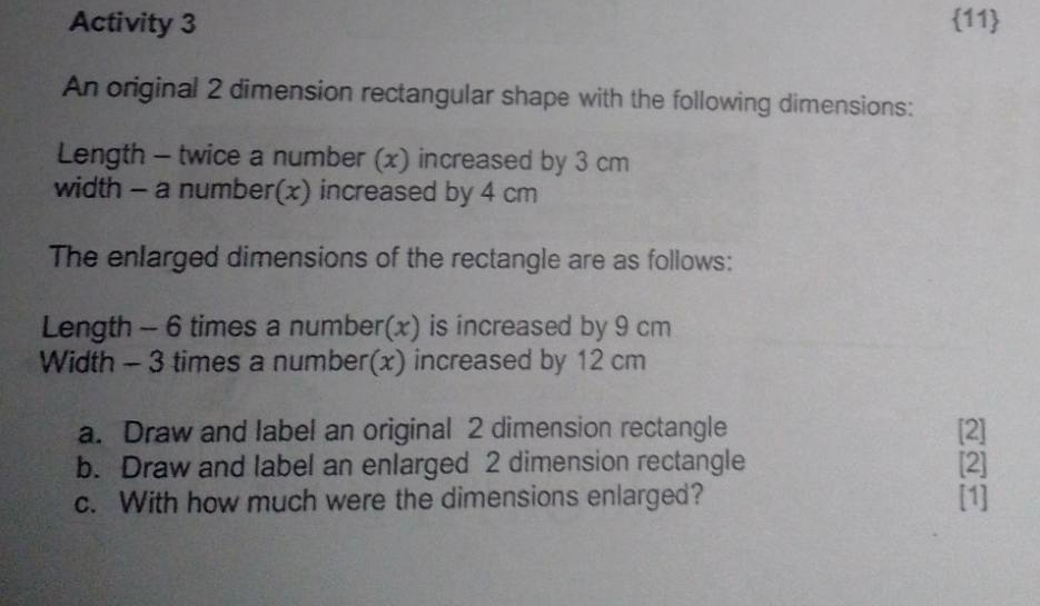 Solved Activity 3{11}An original 2 ﻿dimension rectangular | Chegg.com