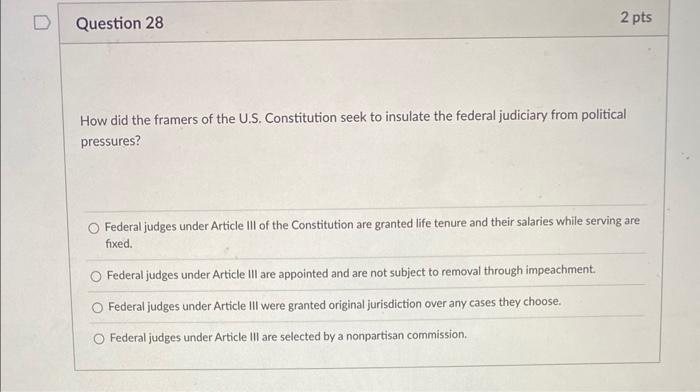 How did the framers of the U.S. Constitution seek to | Chegg.com