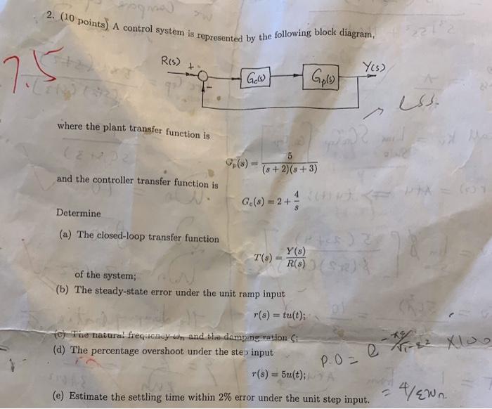 Solved 2. (10 points) A control system is represented by the | Chegg.com