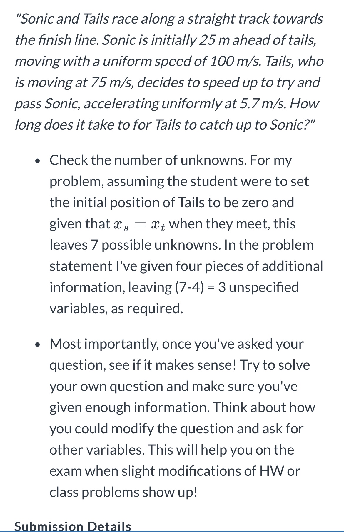 Solved I need to create a physics problem. The sonic problem | Chegg.com