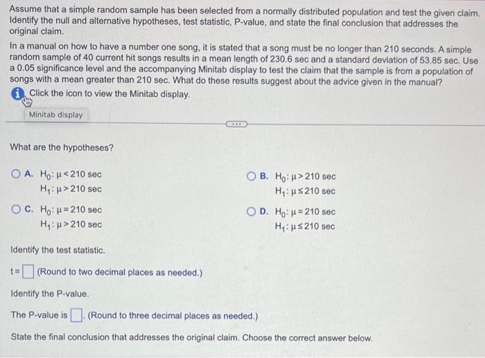 Solved Assume that a simple random sample has been selected | Chegg.com