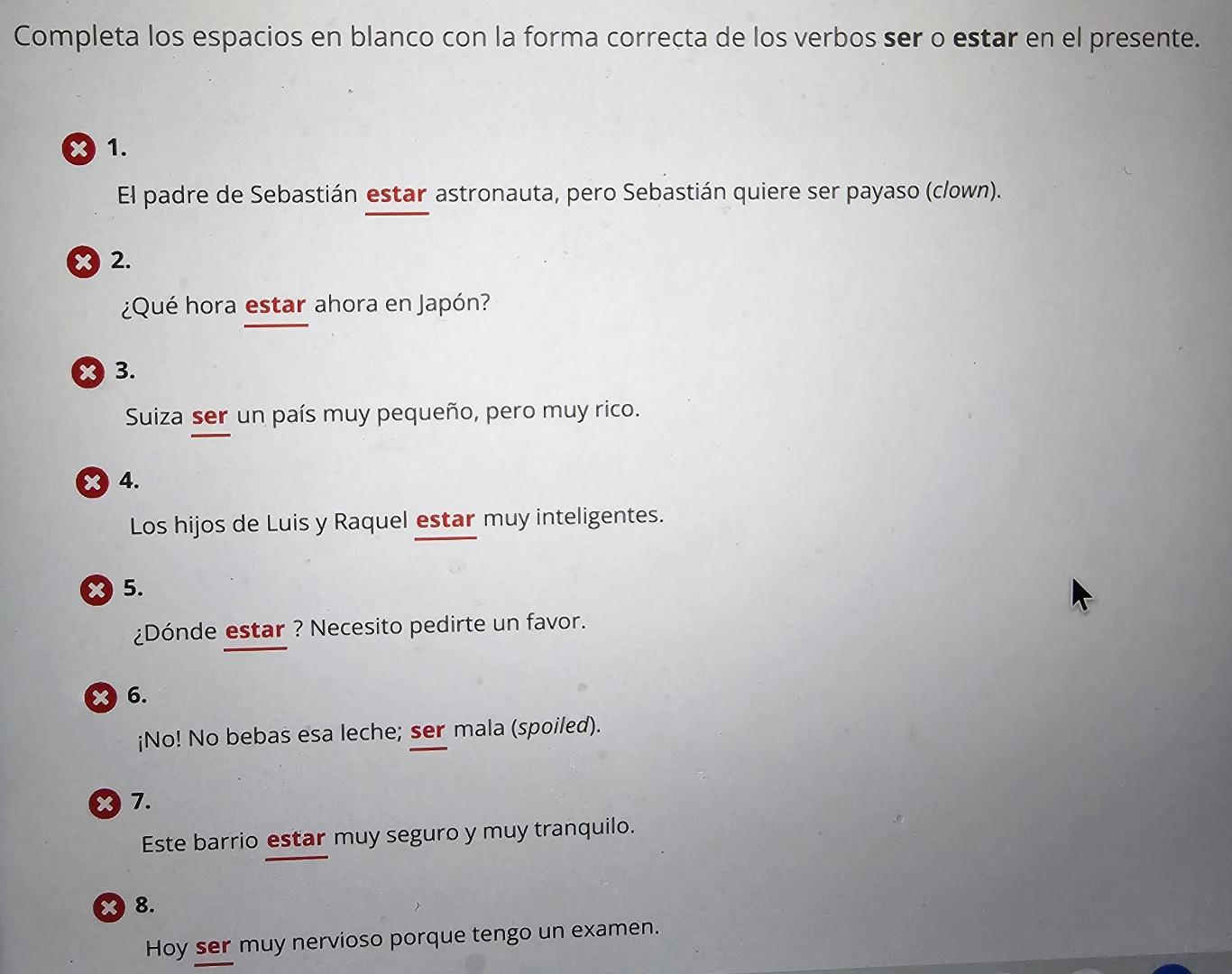 Solved Completa los espacios en blanco con la forma correcta | Chegg.com