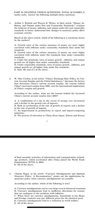 Solved PART II MULTIPLE CHOICE QUESTIONS. TOTAL 30 MARKS | Chegg.com