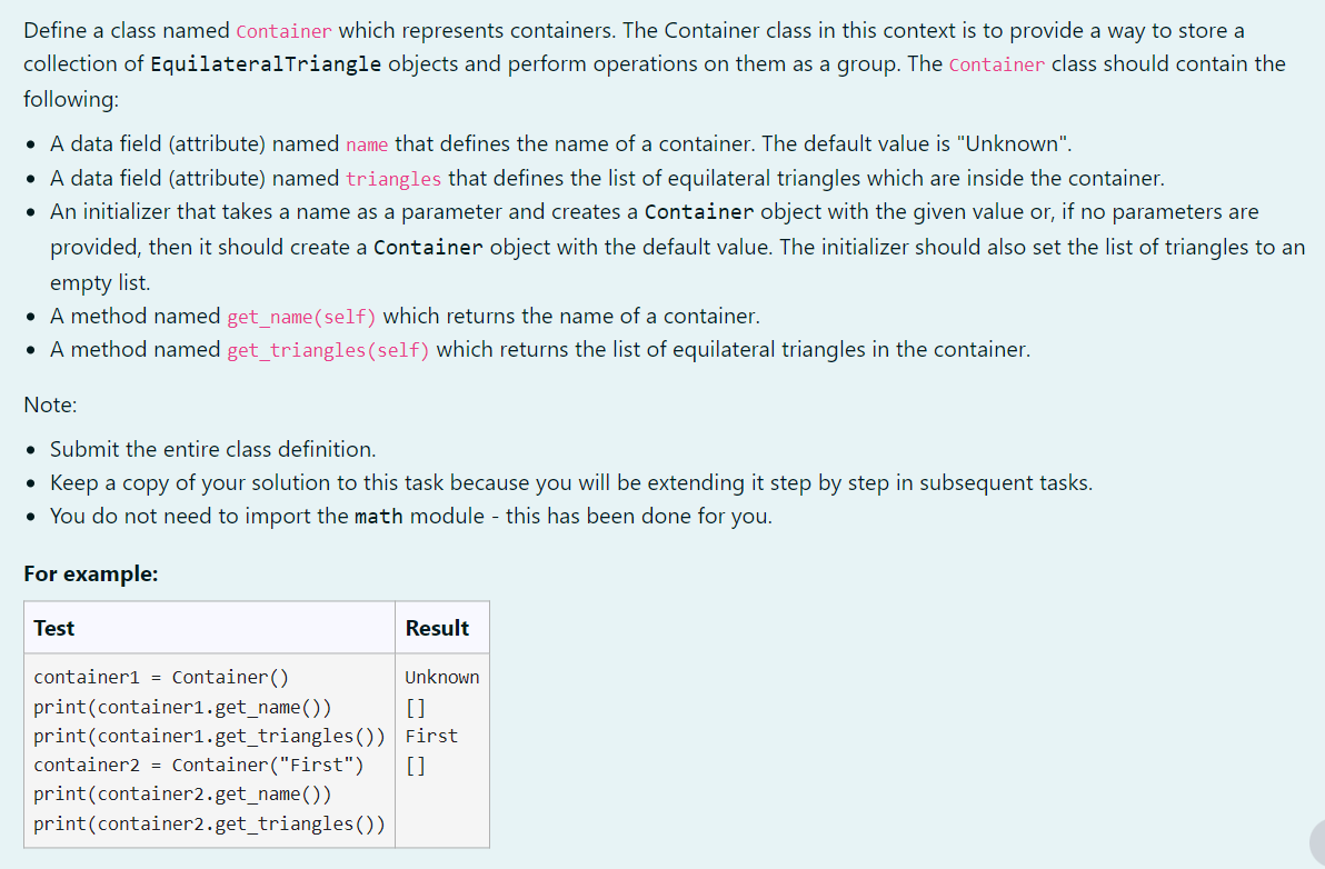 Solved Define a class named container which represents | Chegg.com