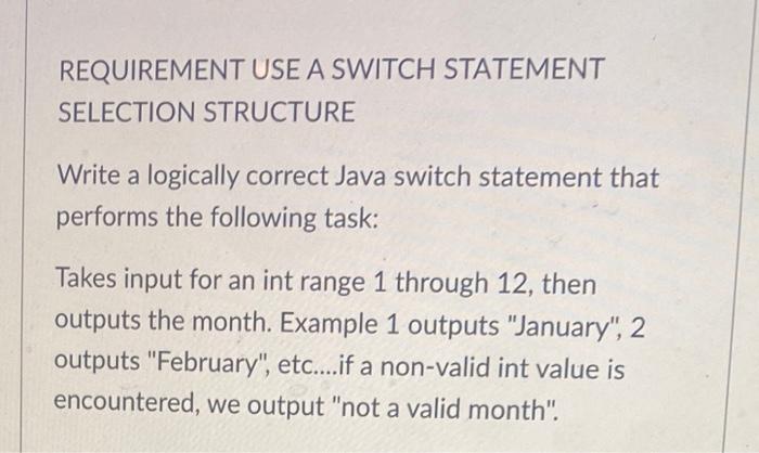 Solved REQUIREMENT USE A SWITCH STATEMENT SELECTION | Chegg.com