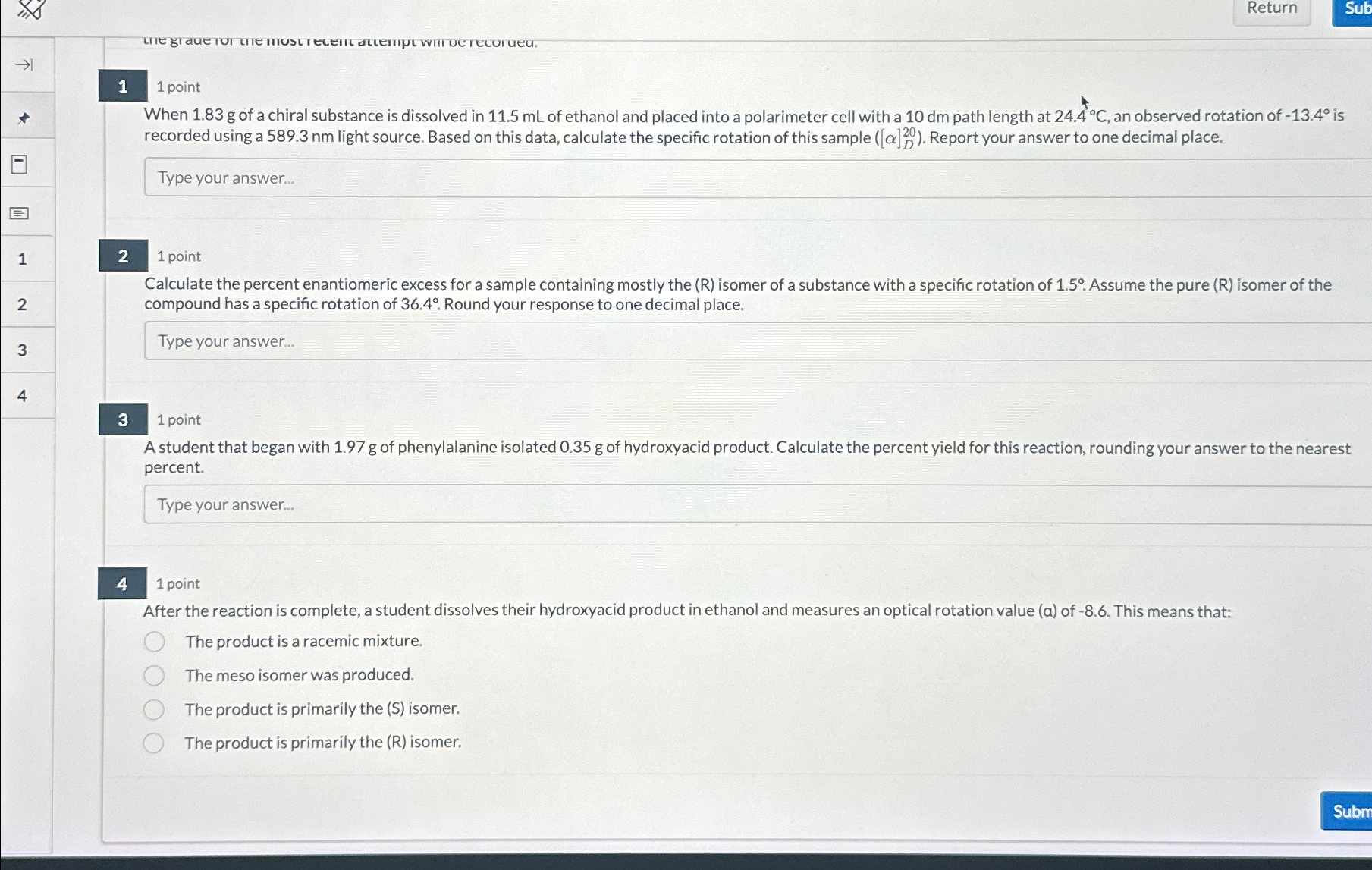 Solved 11 ﻿pointWhen 1.83g ﻿of a chiral substance is | Chegg.com