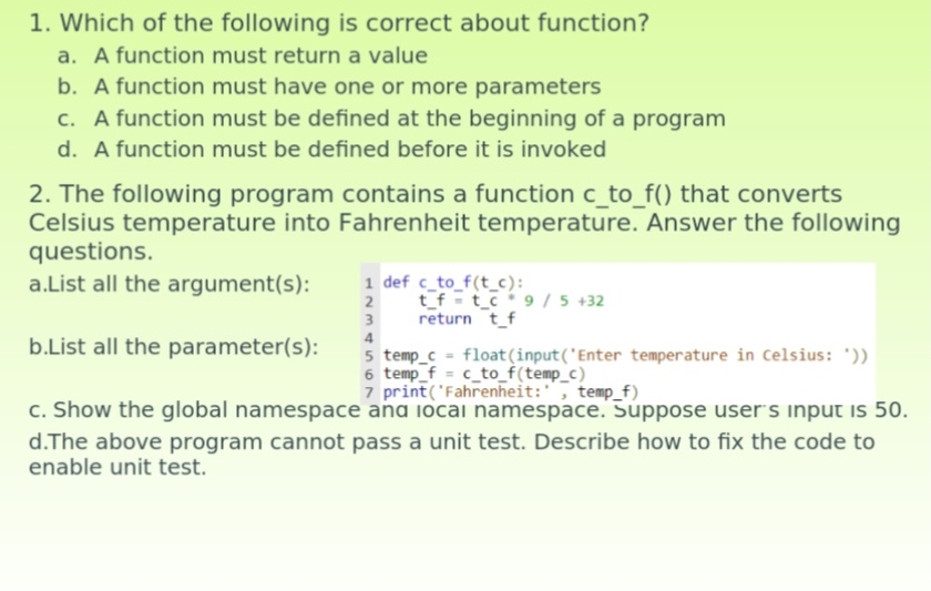 Solved Which of the following is correct about function?a. | Chegg.com