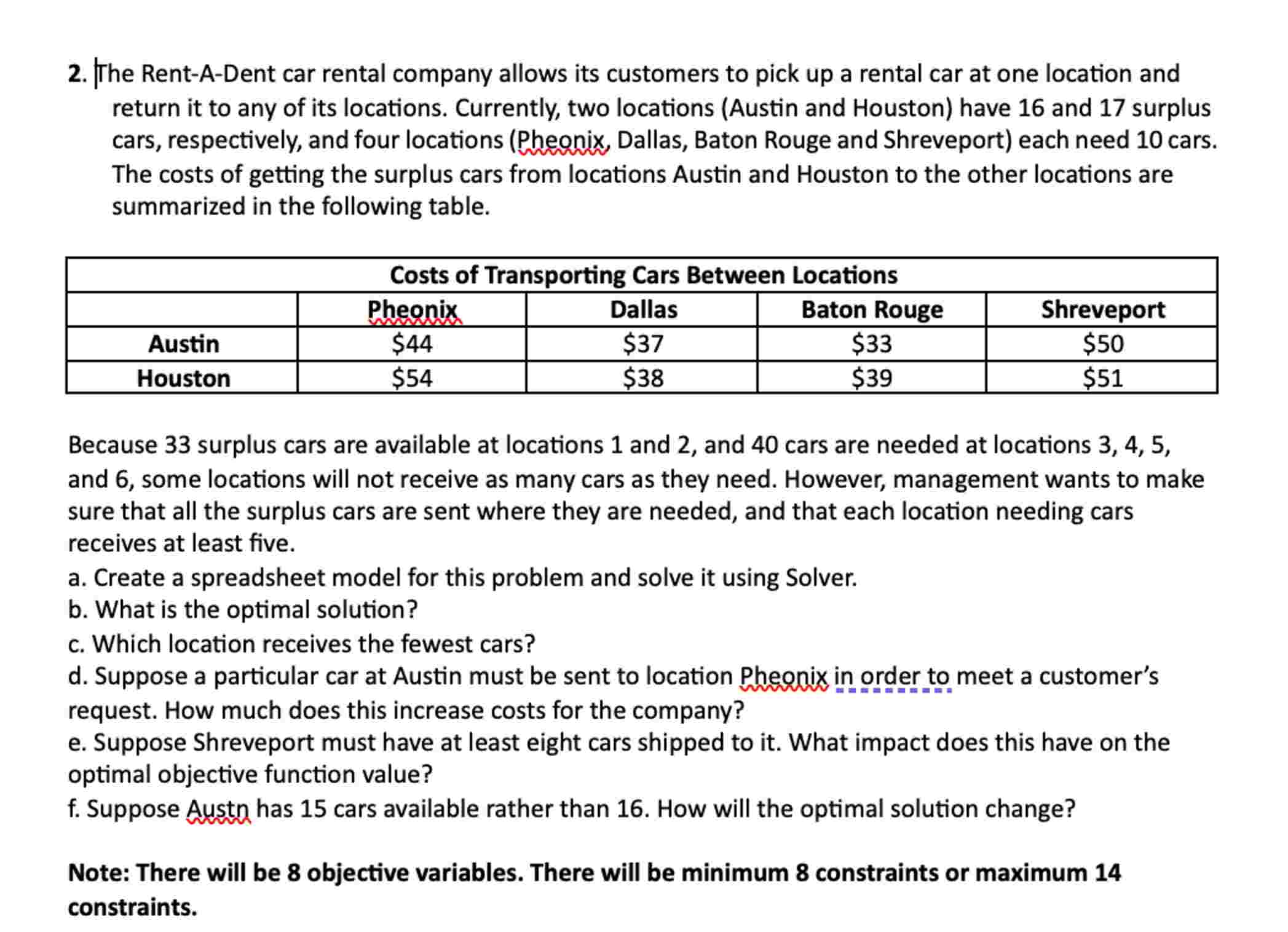 Solved 2. ﻿The Rent-A-Dent car rental company allows its | Chegg.com