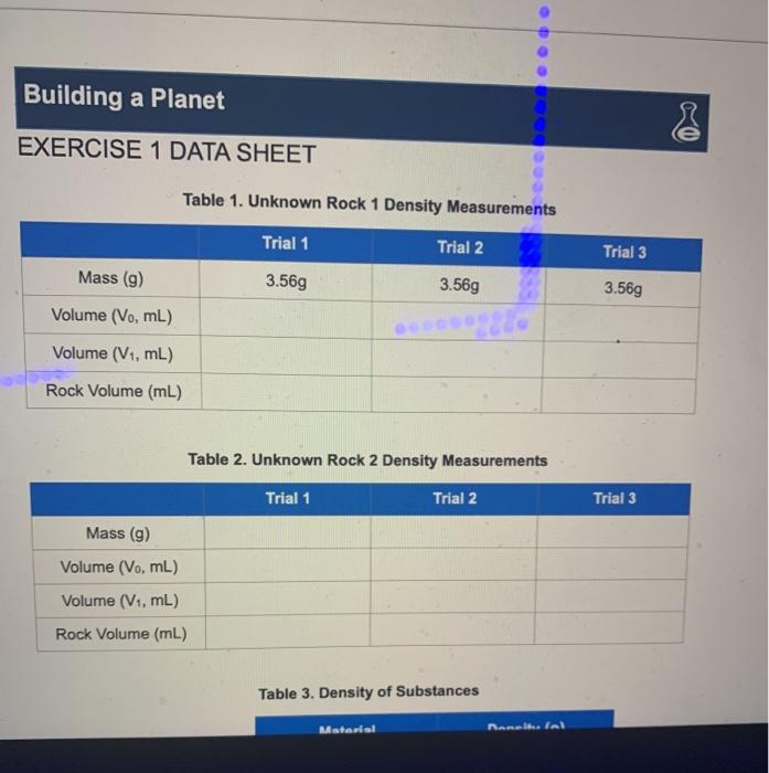 Solved Building a Planet EXERCISE 1 DATA SHEET Table 1. | Chegg.com
