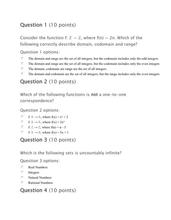 Solved Question 1 (10 points) Consider the function f: Z - | Chegg.com