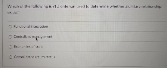 Solved Which of the following isn't a criterion used to | Chegg.com
