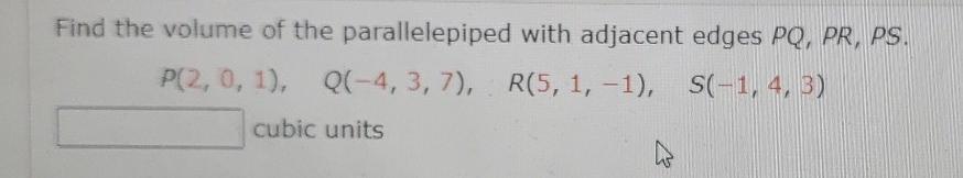 Solved Find the volume of the parallelepiped with adjacent | Chegg.com