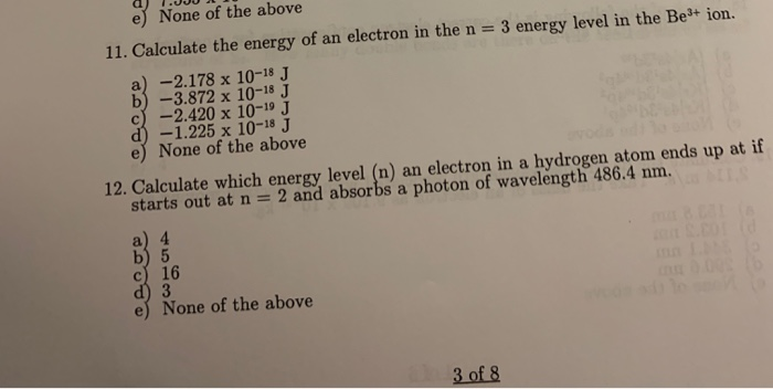 Solved e) None of the above 11. Calculate the energy of an | Chegg.com