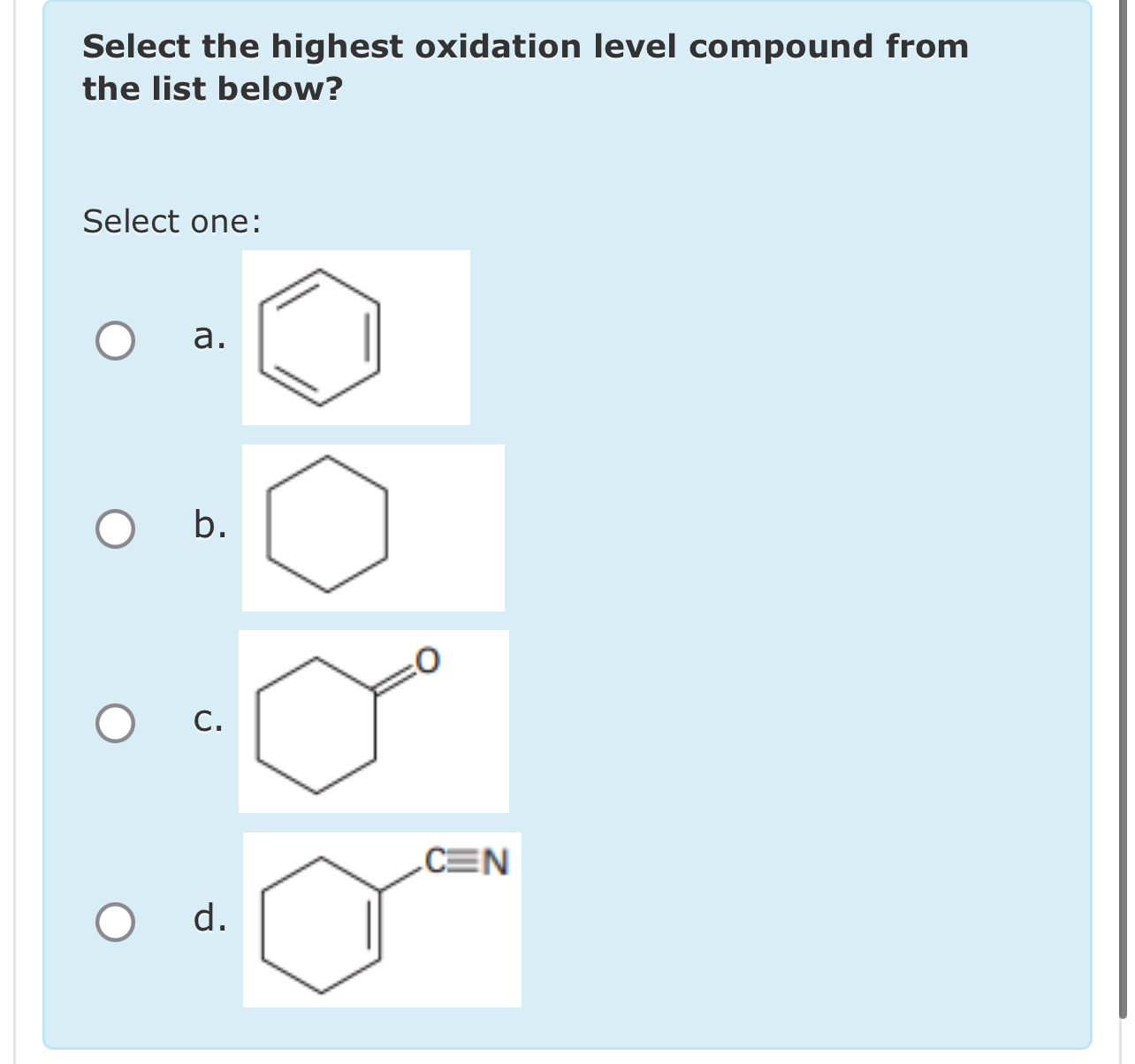 Solved Select the highest oxidation level compound from the | Chegg.com