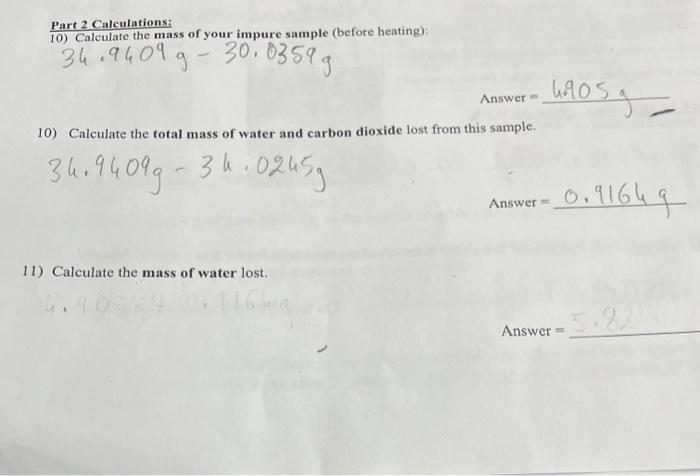Solved Data Table for Part 2: Analysis of an Impure Sample | Chegg.com