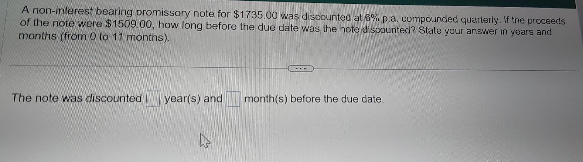 Solved A non-interest bearing promissory note for $1735.00 | Chegg.com