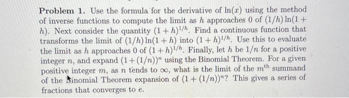 Solved Problem 1. Use the formula for the derivative of | Chegg.com