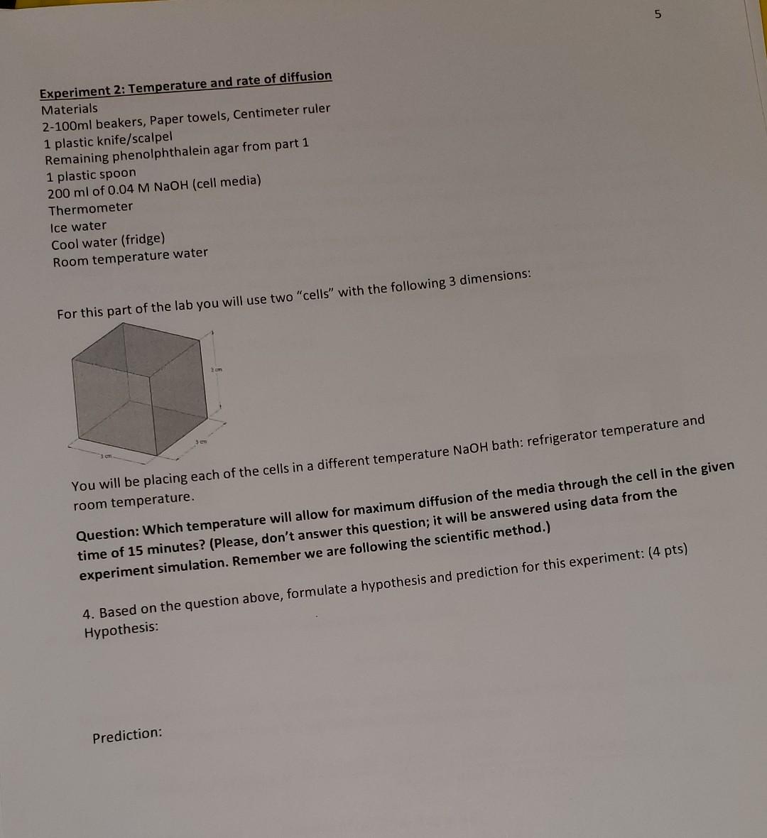 Solved Experiment 2: Temperature and rate of diffusion | Chegg.com