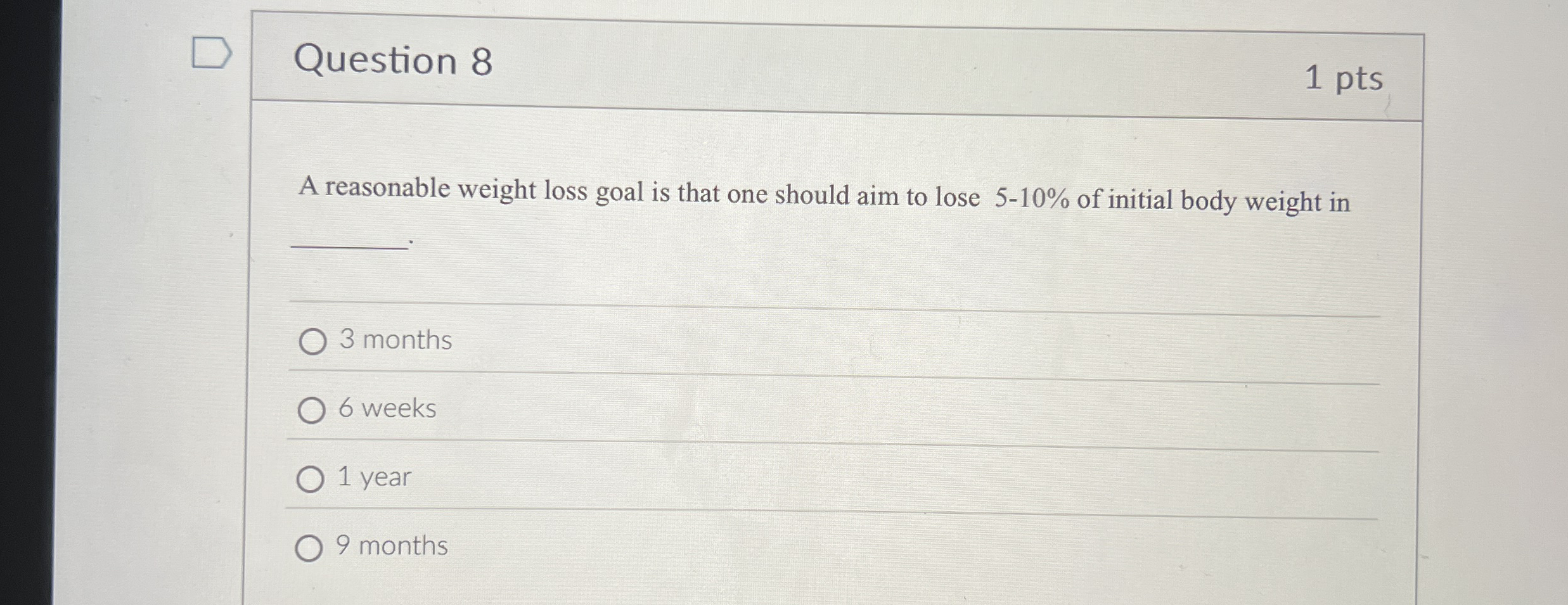 Solved Question 81 ﻿ptsA reasonable weight loss goal is that | Chegg.com