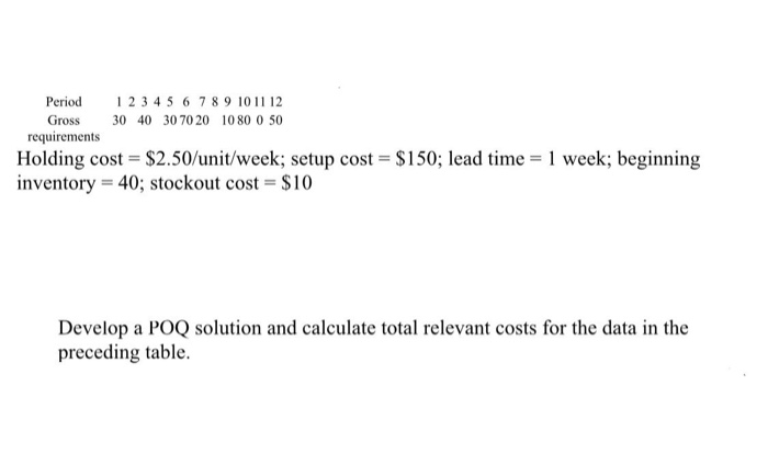 Solved Develop a POQ solution and calculate total relevant | Chegg.com