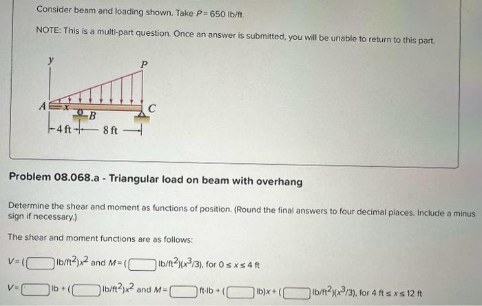 Solved Consider beam and loading shown. Take P=650lb/ft. | Chegg.com