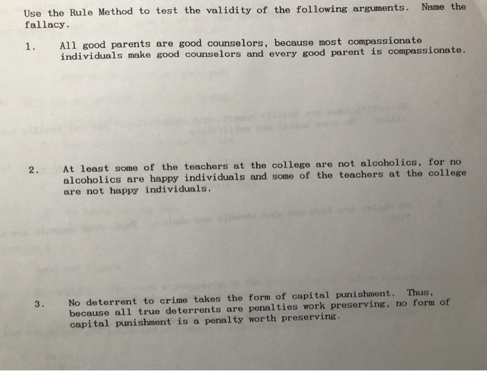 Solved Use the Rule Method to test the validity of the | Chegg.com
