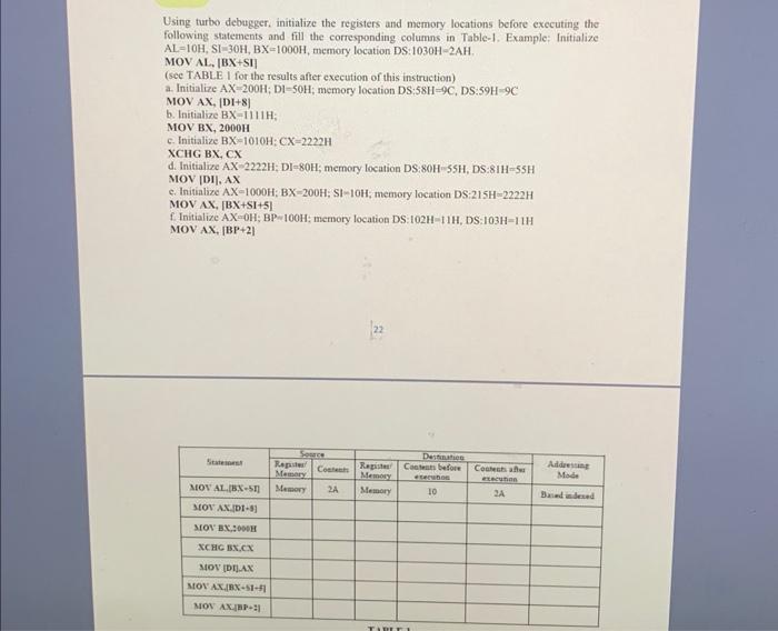 Solved Using turbo debugger. initialize the registers and | Chegg.com