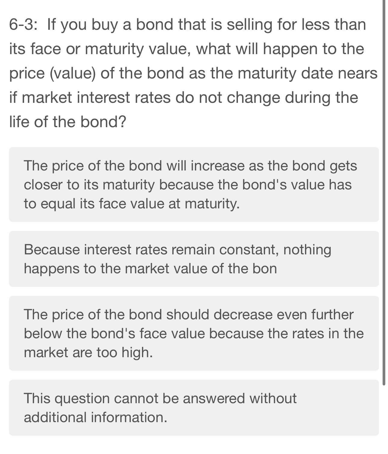 Solved 6-3: If you buy a bond that is selling for less than | Chegg.com