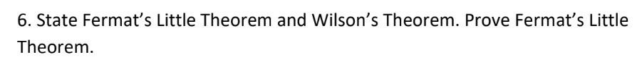 Solved 6. State Fermat's Little Theorem and Wilson's | Chegg.com