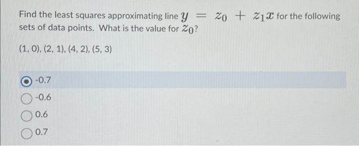 Solved Find the least squares approximating line y=z0+z1x | Chegg.com