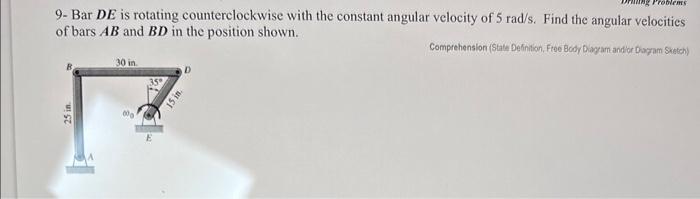 9- Bar DE is rotating counterclockwise with the | Chegg.com