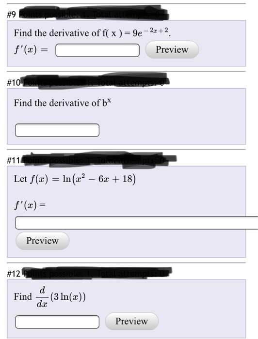 Solved #9 Find the derivative of f(x)=9e - 2x +2. f'(x) = | Chegg.com