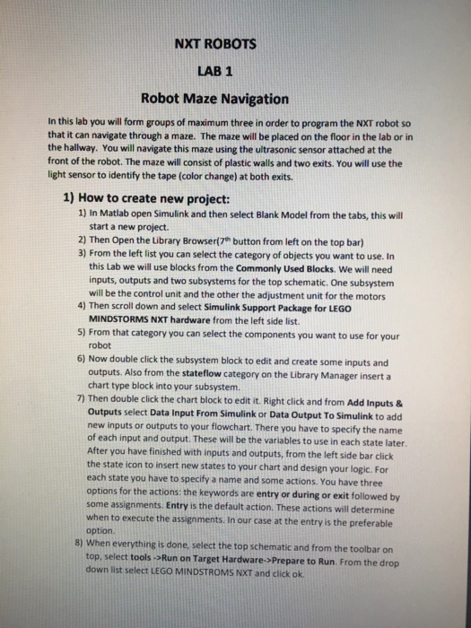 NXT ROBOTS LAB 1 Robot Maze Navigation In this lab | Chegg.com