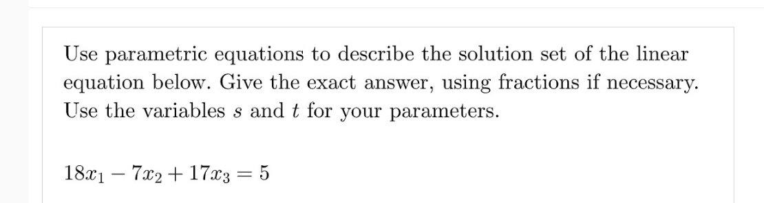 Solved Use parametric equations to describe the solution set | Chegg.com