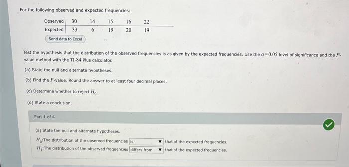 Solved For the following observed and expected frequencies: | Chegg.com