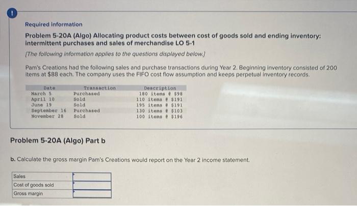 Solved Required Information Problem 5-20A (Algo) Allocating | Chegg.com