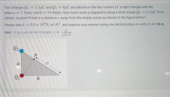 Solved Two charges Q1=3.3μC and Q2=9μC are placed on the two | Chegg.com