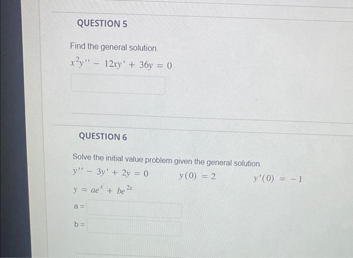 Solved Find the general solution. x2y′′−12xy′+36y=0 QUESTION | Chegg.com