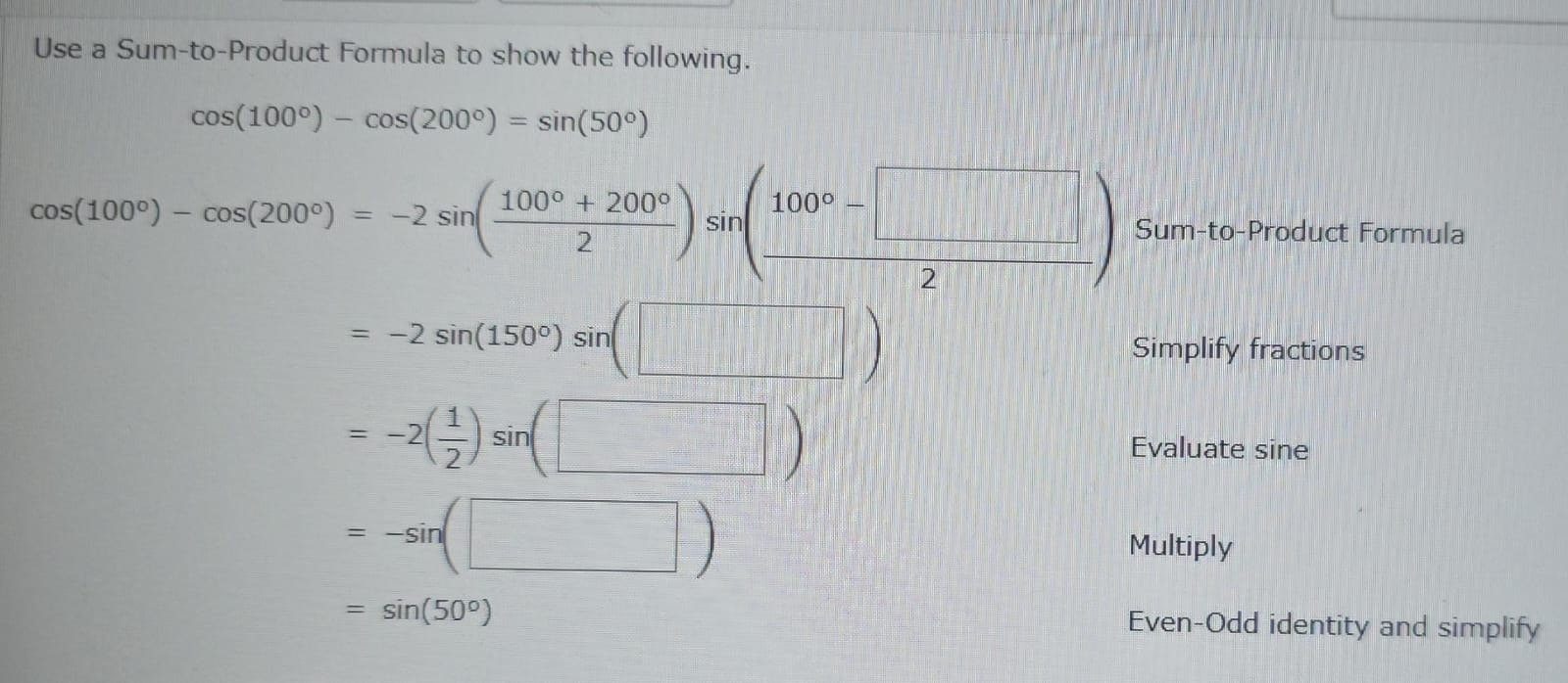 Use a Sum-to-Product Formula to show the | Chegg.com