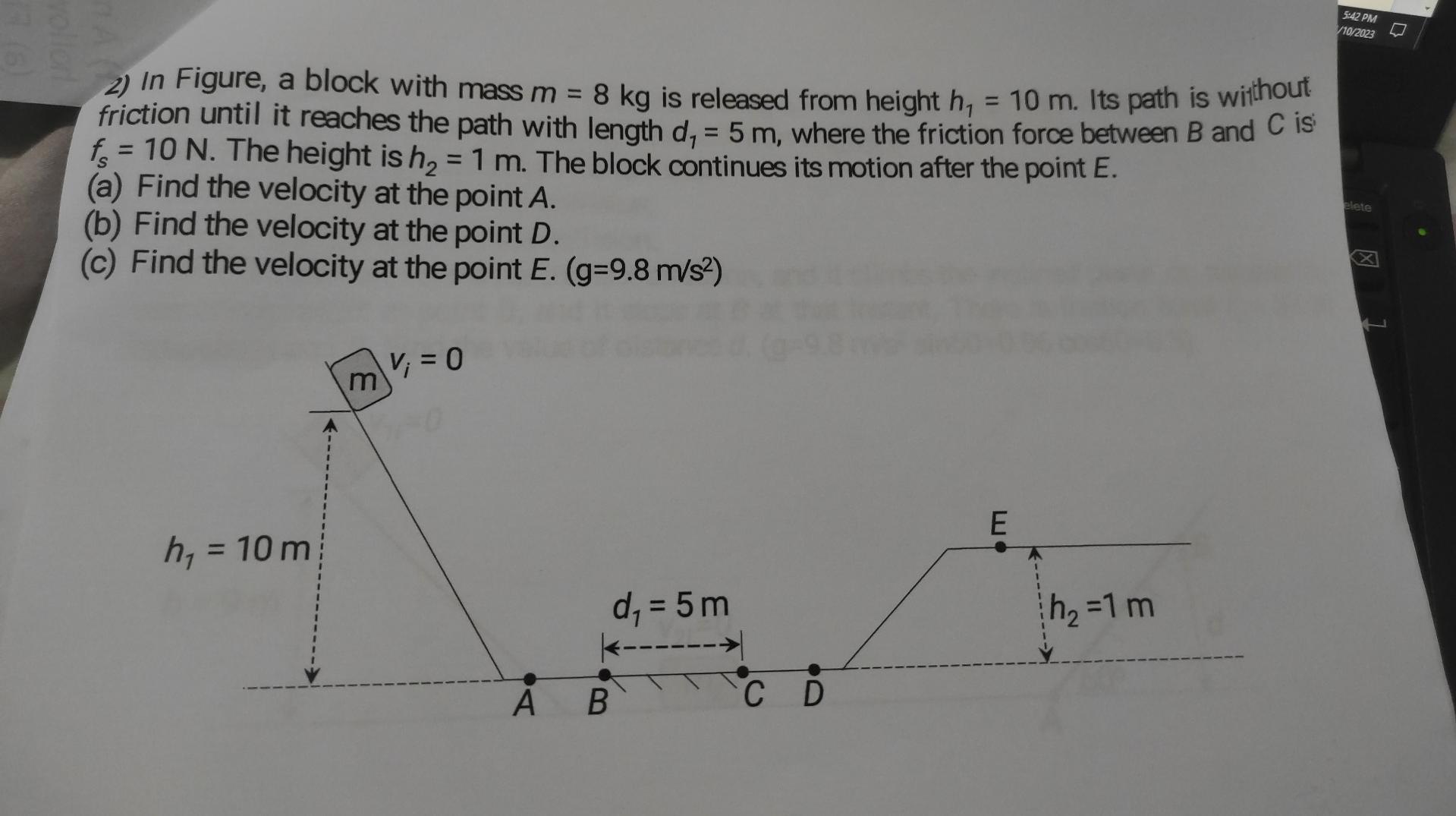 Solved 2) In Figure, a block with mass m=8 kg is released | Chegg.com