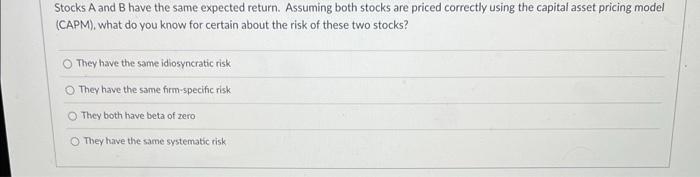 Solved Stocks A and B have the same expected return. | Chegg.com