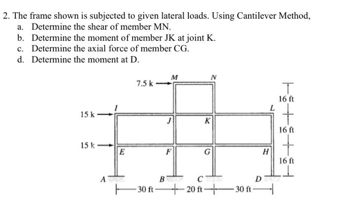 Solved 2. The frame shown is subjected to given lateral | Chegg.com