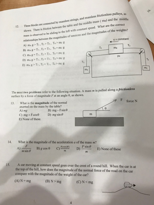 Solved 12. Three blocks are connected by massless strings, | Chegg.com