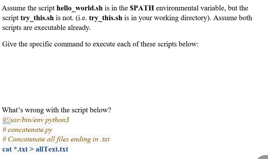 Solved Assume the script hello world.sh is in the $PATH | Chegg.com