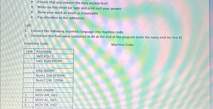 Solved Objective: Become familiar with 8086 machine coding | Chegg.com