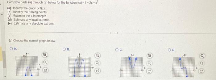Solved Complete parts (a) through (e) below for the function | Chegg.com