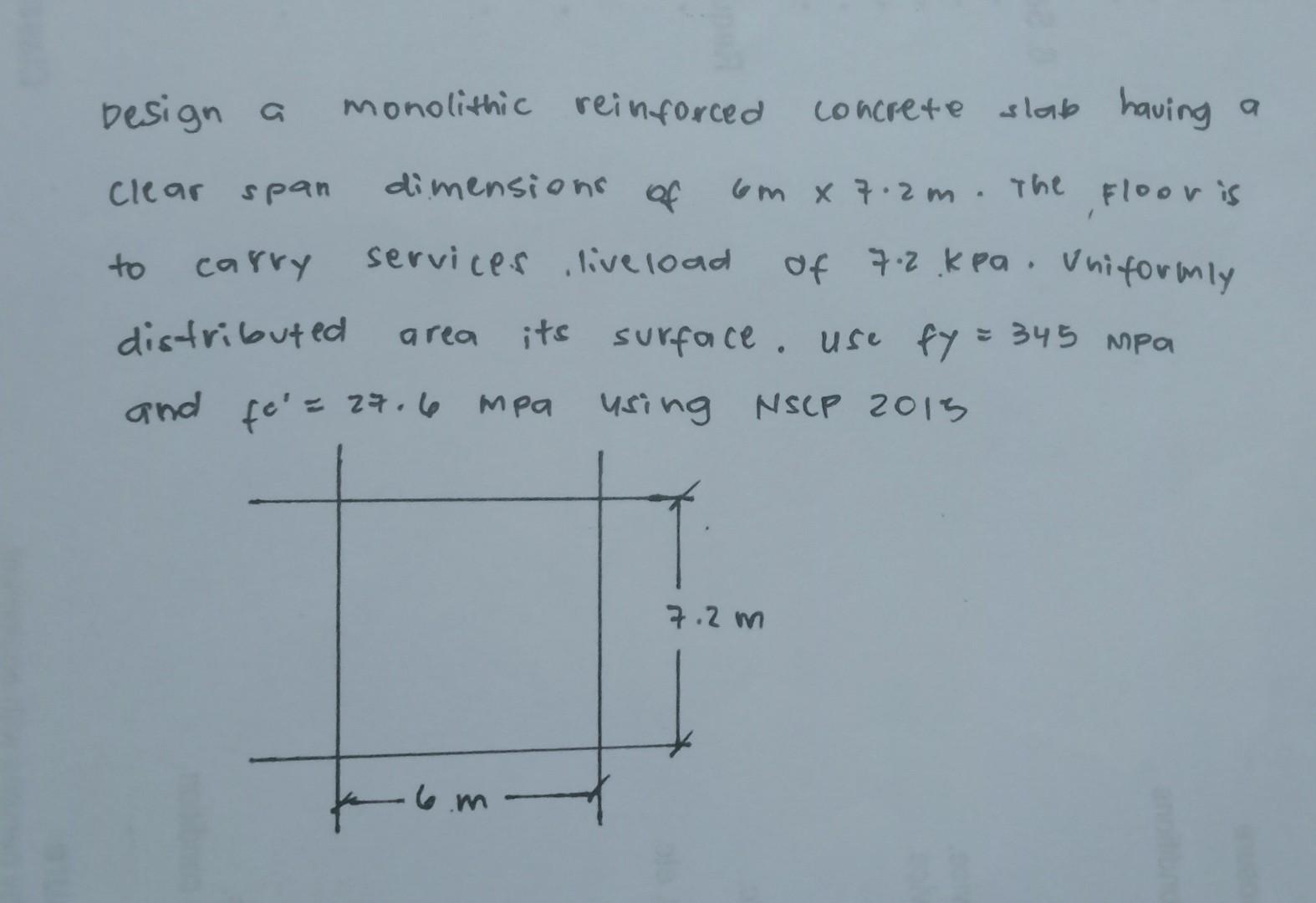 Solved Design a monolithic reinforced concrete slab having a | Chegg.com
