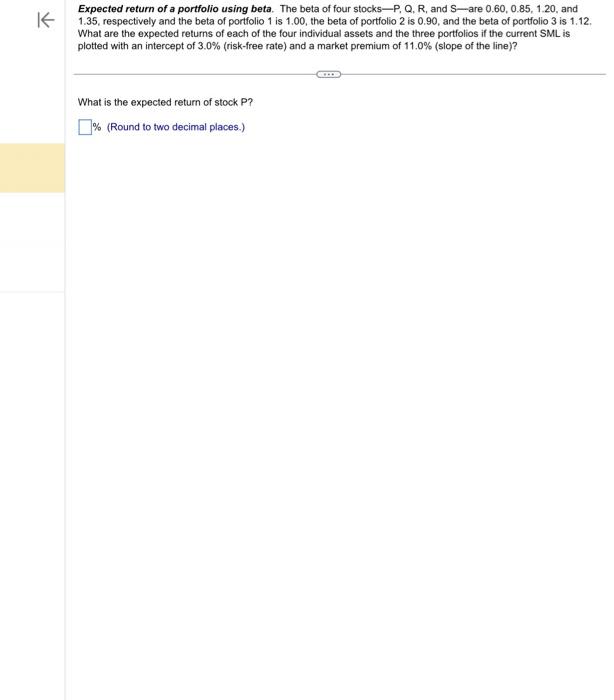 Solved Expected return of a portfolio using beta. The beta | Chegg.com
