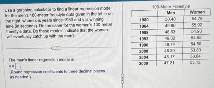 Solved Use a graphing calculator to find a linear regression | Chegg.com