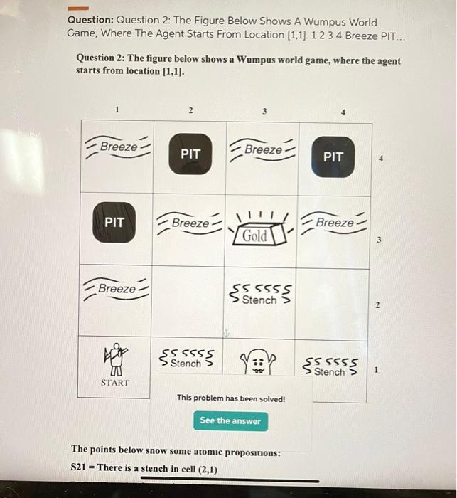 Solved Question: Question 2: The Figure Below Shows A Wumpus | Chegg.com